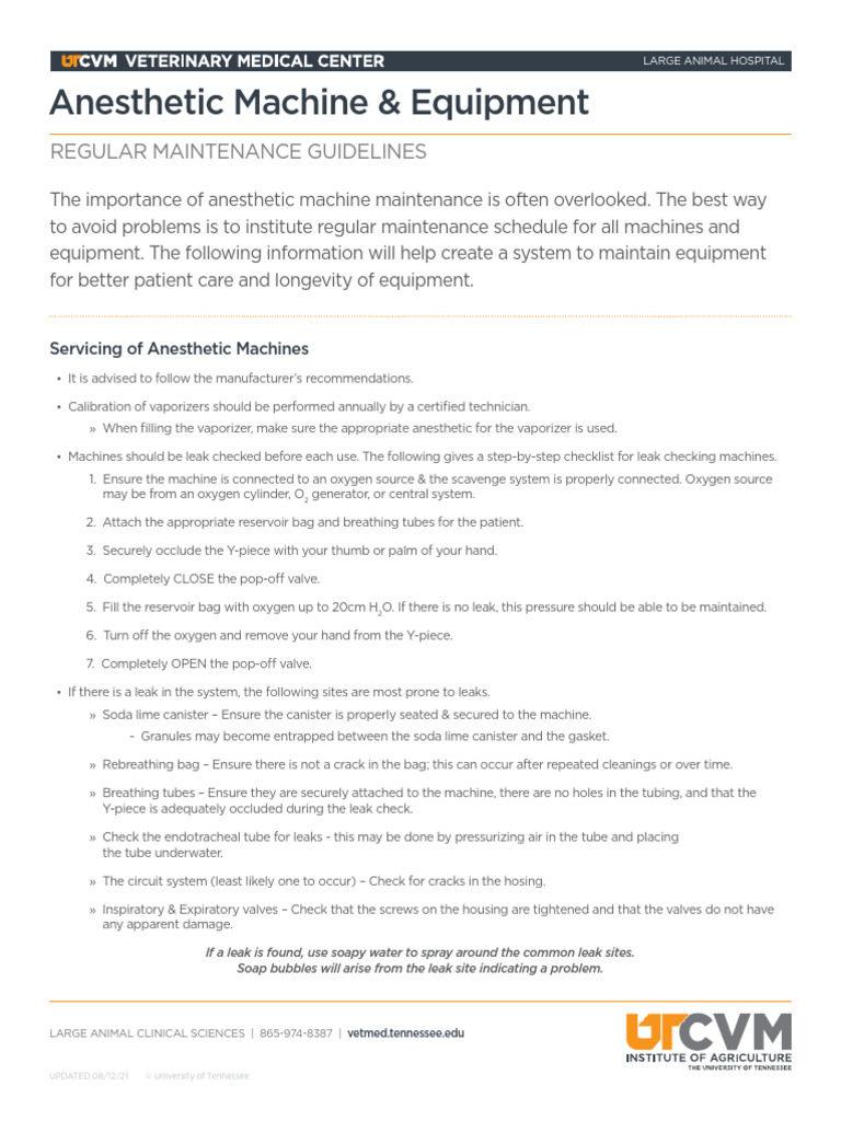 UTCVM LACS-AnestheticEquipmentMaintenance | PDF | Anesthesia | Breathing