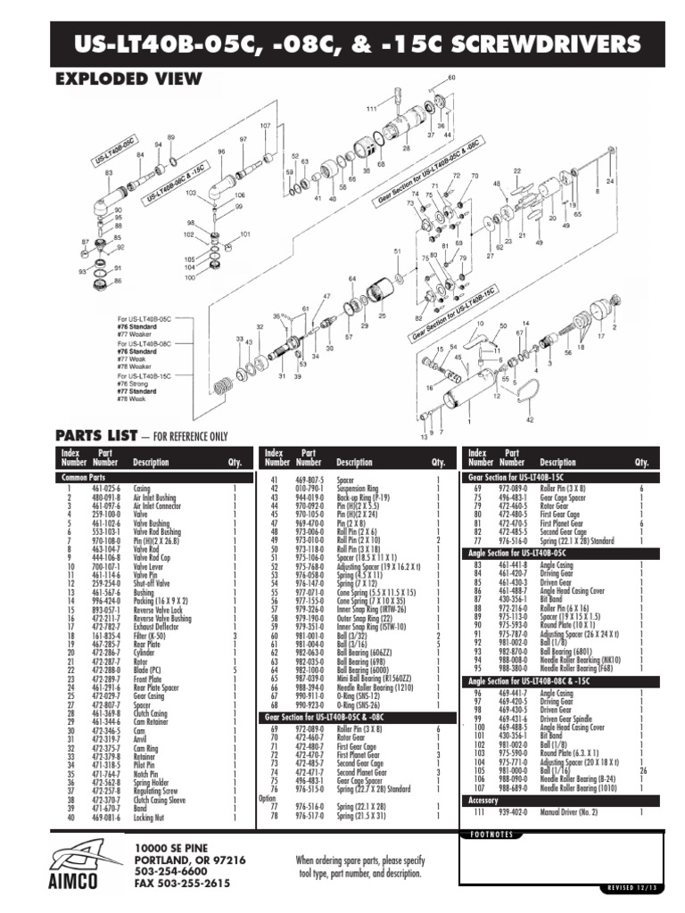US-LT40B-05C, - 08C, & - 15C SCREWDRIVERS: Exploded View | PDF ...