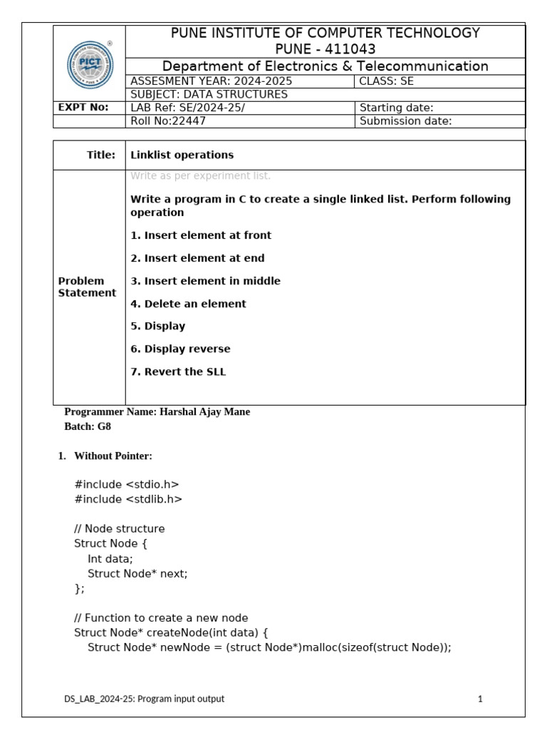ds exp single linklist | PDF | Computer Data | Software Engineering ds exp single linklist | PDF | Computer Data | Software Engineering