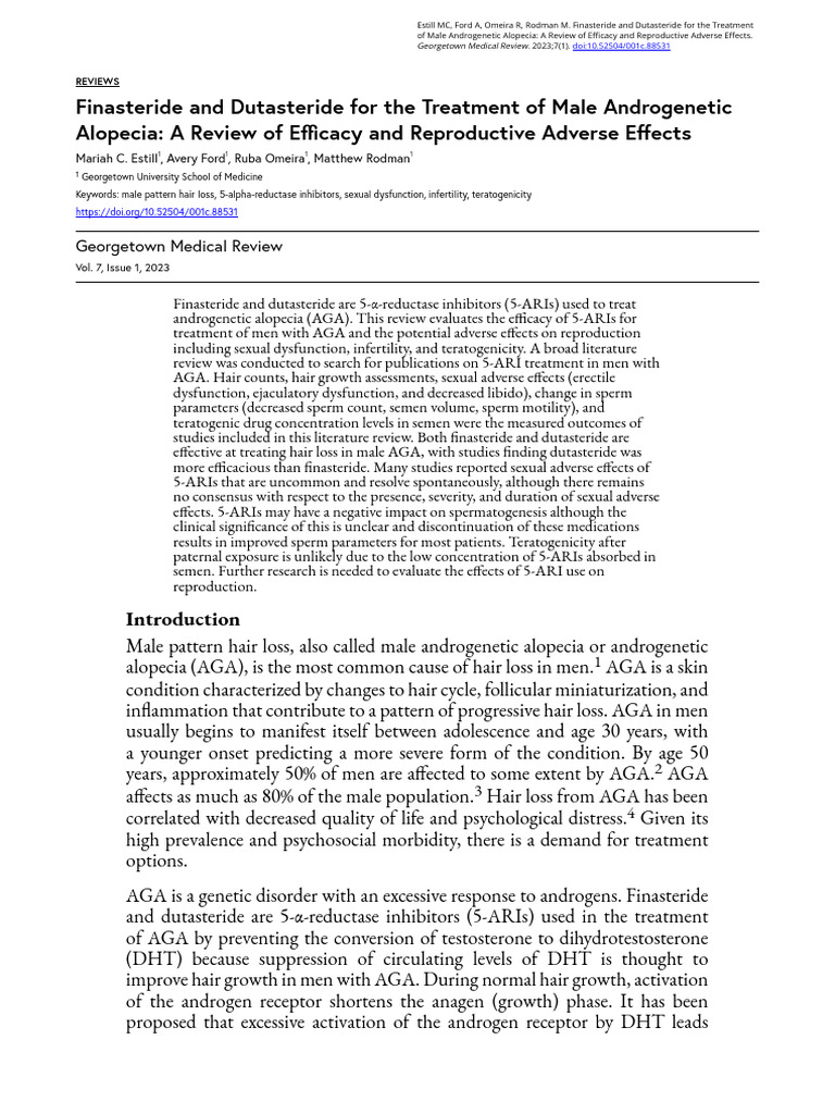 Finasteride and Dutasteride For The Treatment of Male Androgenetic ...