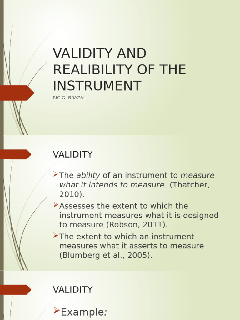 Lesson 17 Validity and Realibility of The Instrument | PDF | Validity ...
