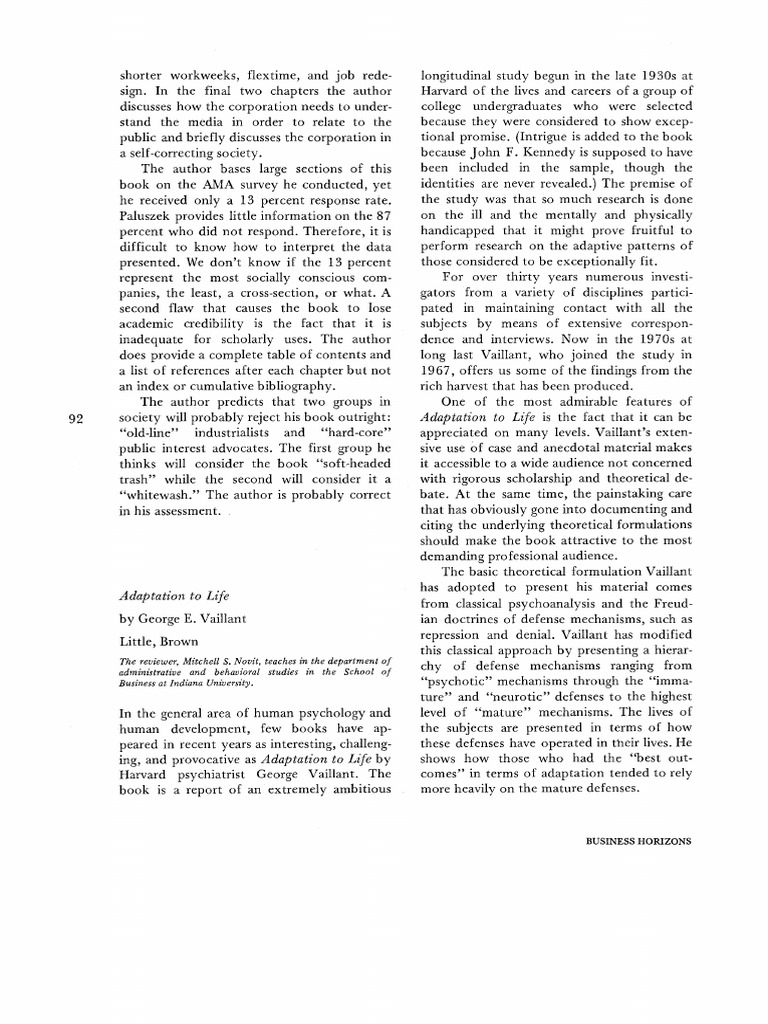 Adaptation To Life G. - Vaillant | PDF | Psychology