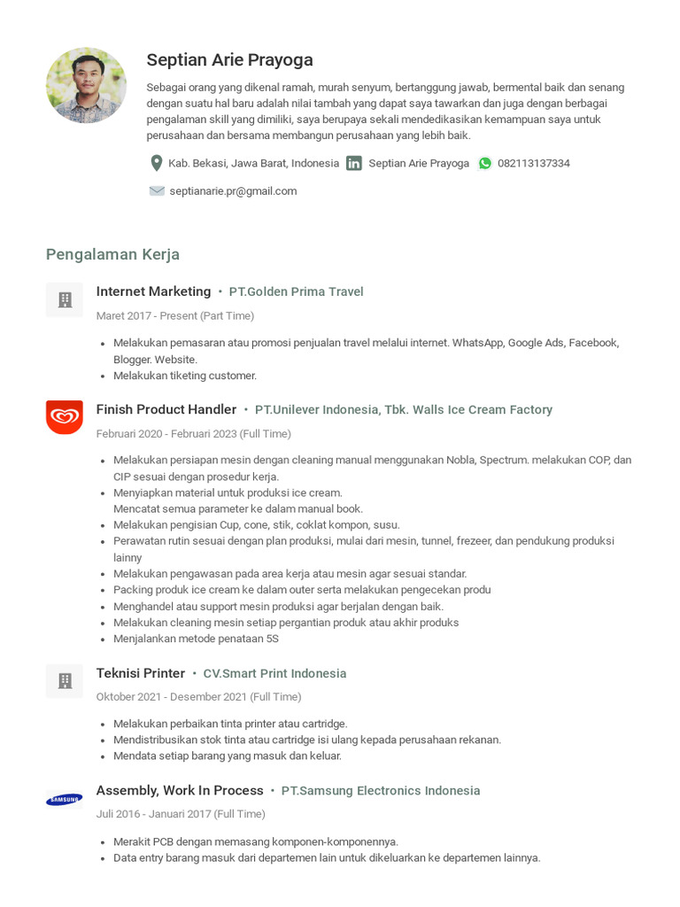 Septian Arie Prayoga - Operator Produksi | PDF | Bisnis