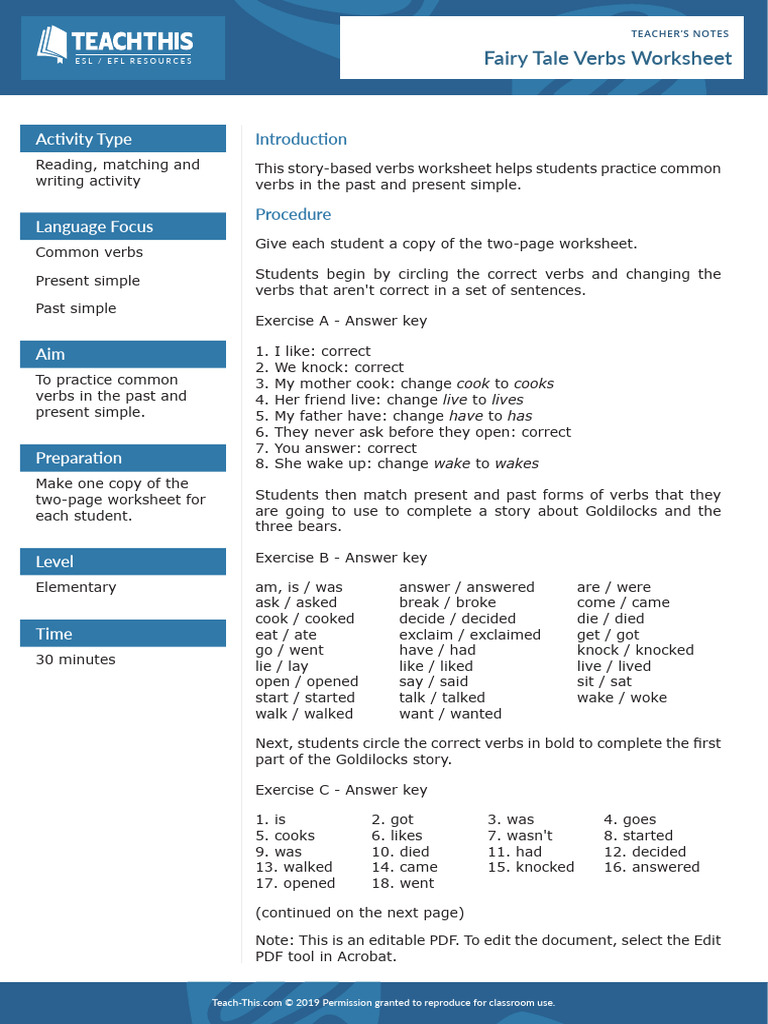 Fairy Tale Verbs Worksheet | PDF | European Legendary Creatures ...