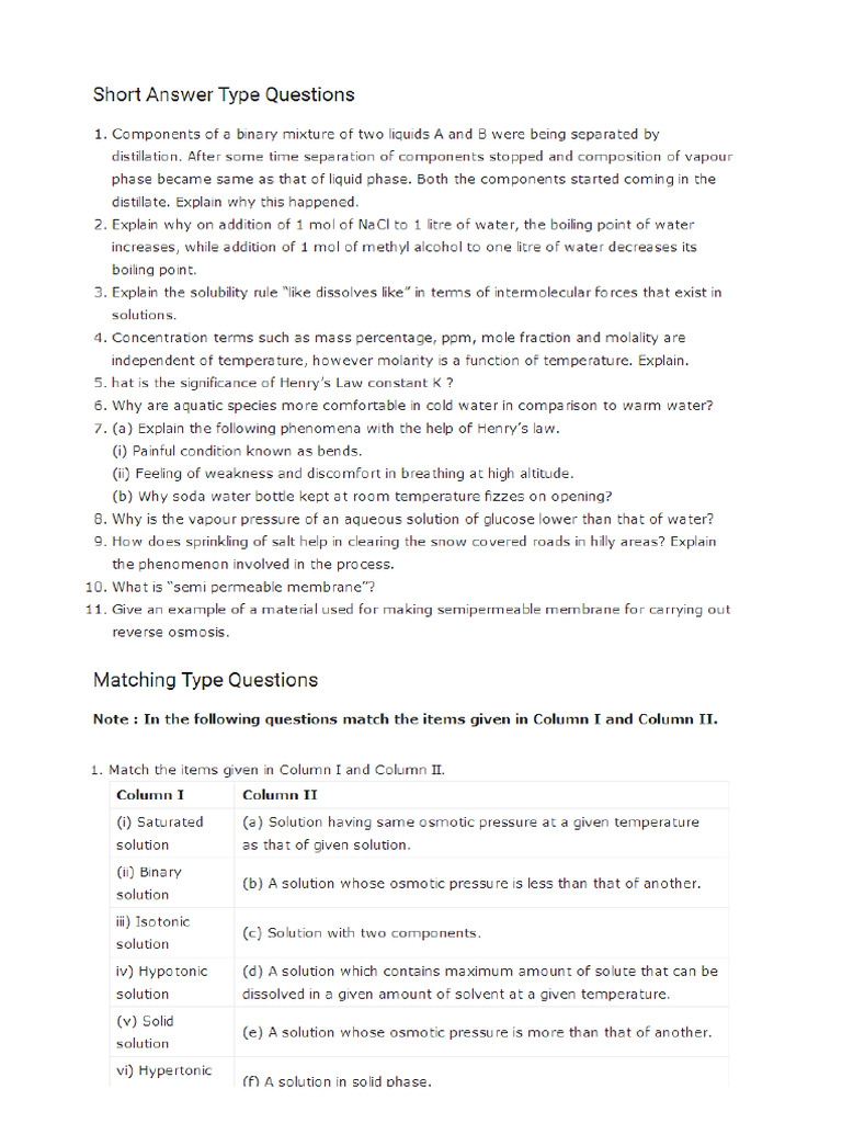 Class 12 Chemistry Hots 1. Solutions | PDF | Expert | Teachers