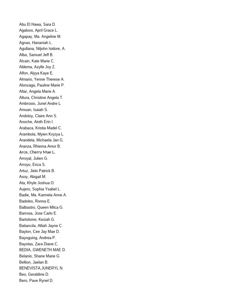 Student Name List Compilation | PDF