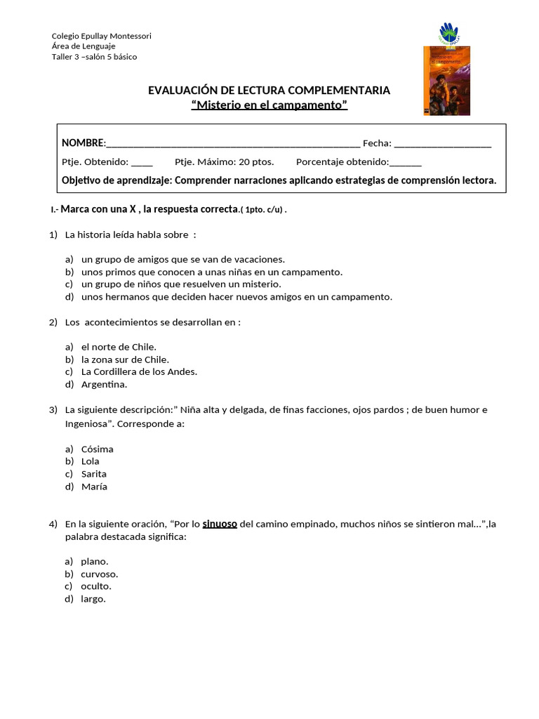 Evaluación Misterio en El Campamento 2021 | PDF Evaluación Misterio en El Campamento 2021 | PDF