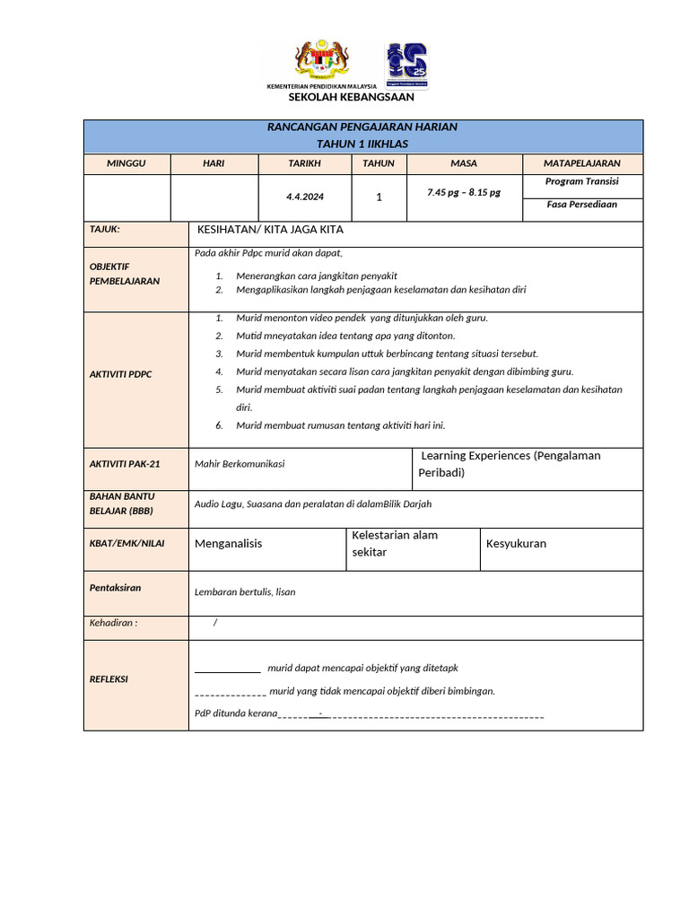 RPH TRANSISI THN 1 | PDF
