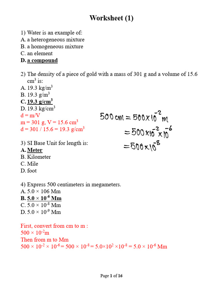 Worksheet 1 _ Answer | PDF | Mole (Unit) | Molecules