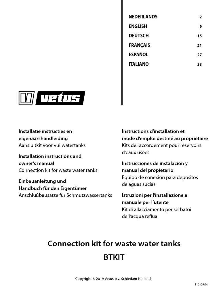 110105.04 r04 2019 05 Aansluitkit Voor Vuilwatertanks Type BTKIT | PDF