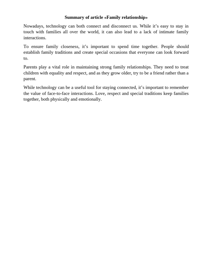 Summary of Article Family Relationship | PDF | Lifestyle