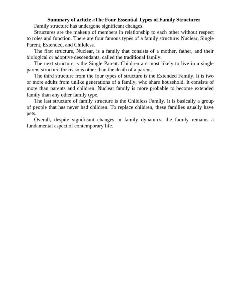 Summary of Article The Four Essential Types of Family Structure | PDF ...