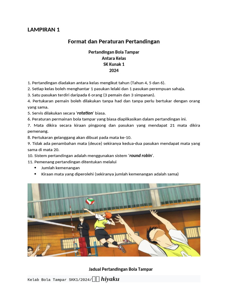 Format Pertandingan Bola Tampar 2024 | PDF