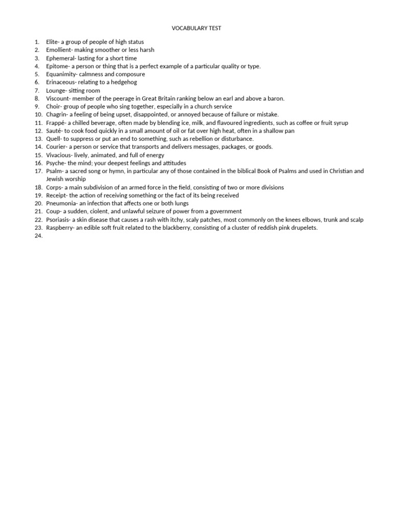 Vocabulary Test | PDF