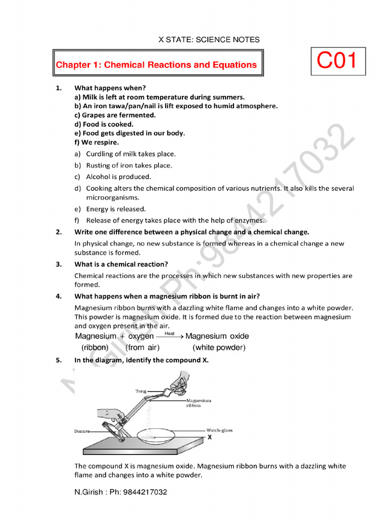 Chemical Reactions and Equations Notes STF | PDF