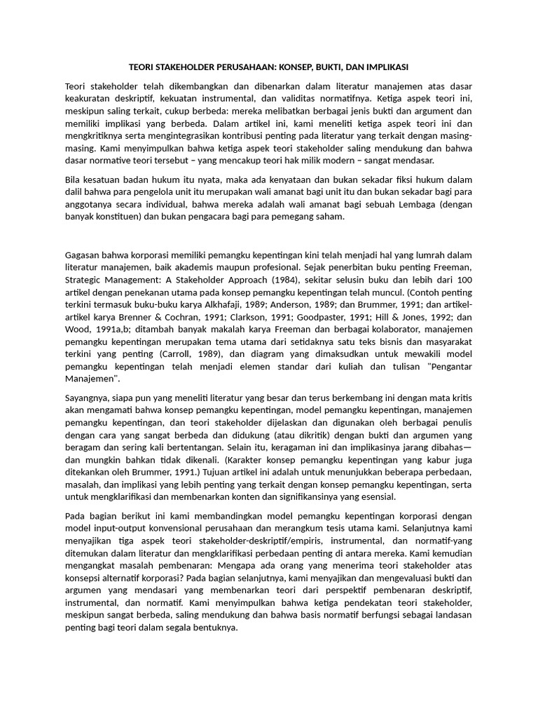Donaldson - Stakeholder Theory of The Corp - Concept Evidence N ...