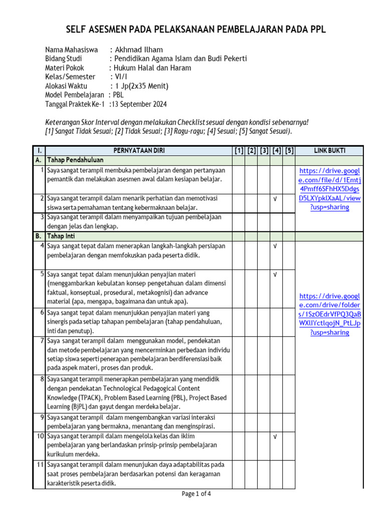 PPL 1 H2 Self Asesmen 2024 | PDF | Karier & Perkembangan | Seni
