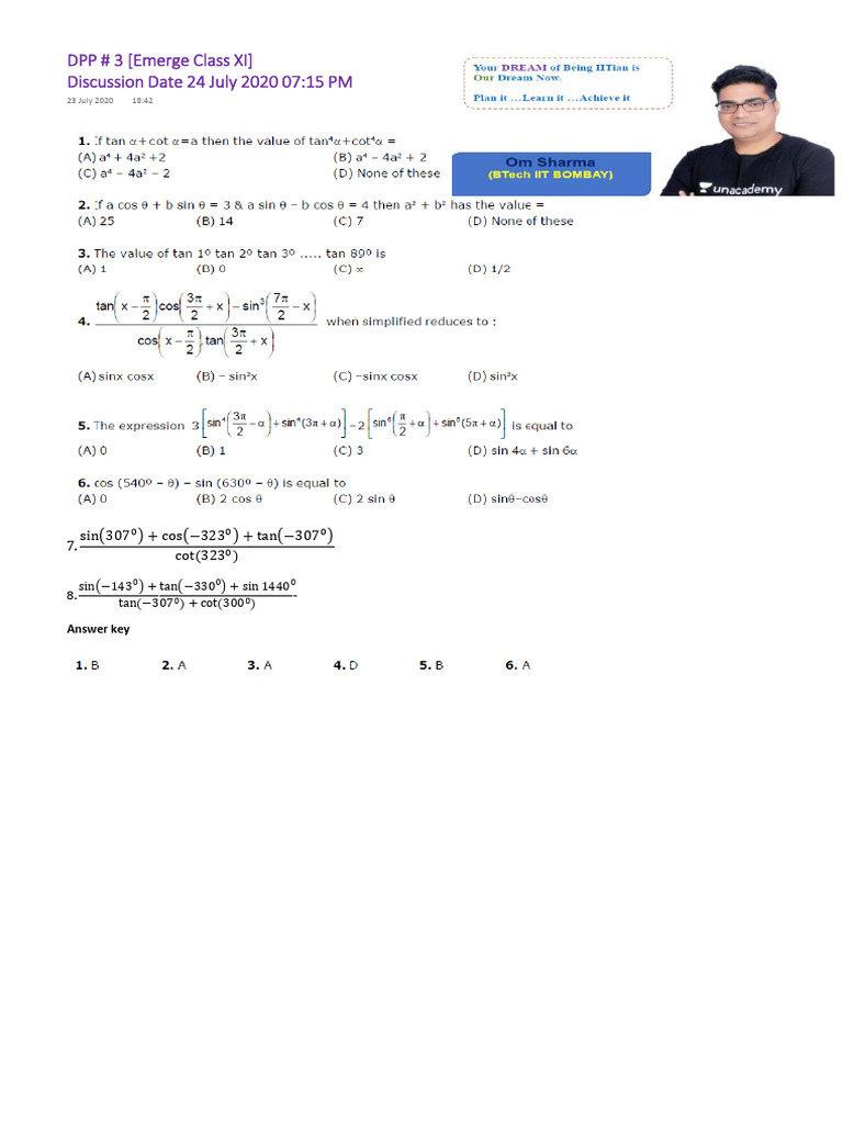 Class 11th DPP 3 (Trigonometry) by Om Sir | PDF