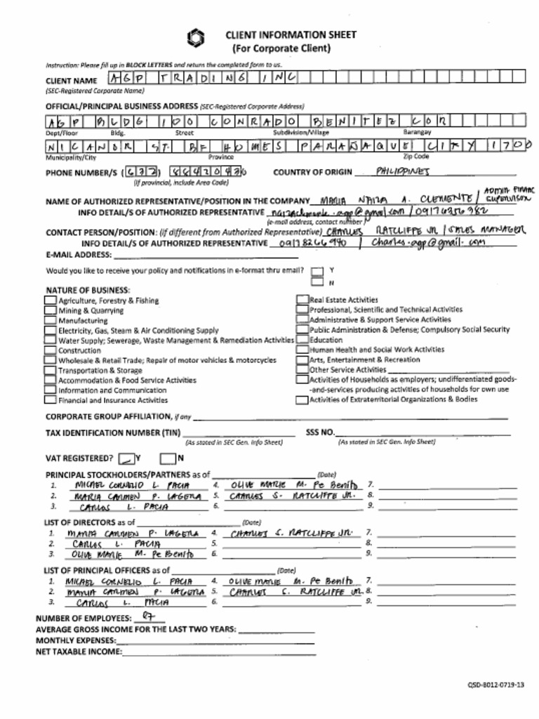 Malayan Client Info Sheet | PDF
