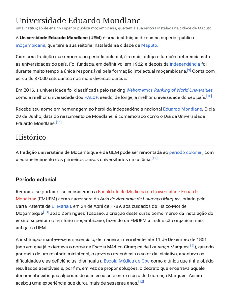 Universidade Eduardo Mondlane - Wikipédia, A Enciclopédia Livre | PDF ...