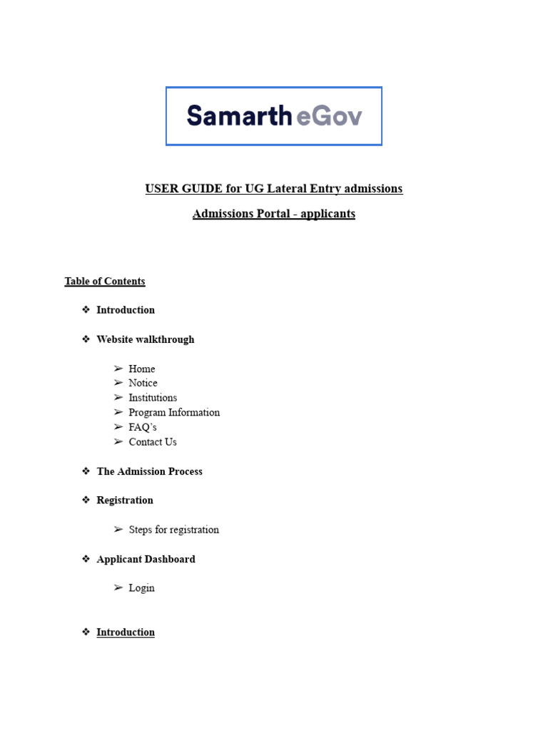 USER GUIDE For UG Lateral Entry Admissions Portal Candidates | PDF ...