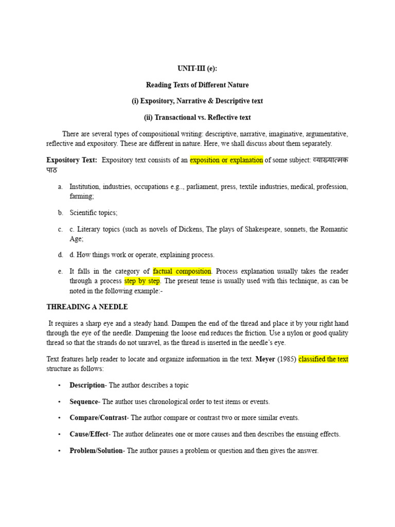 SH - EDM 105 Unit III (E) Different Types of Texts - Docx-1 | PDF ...