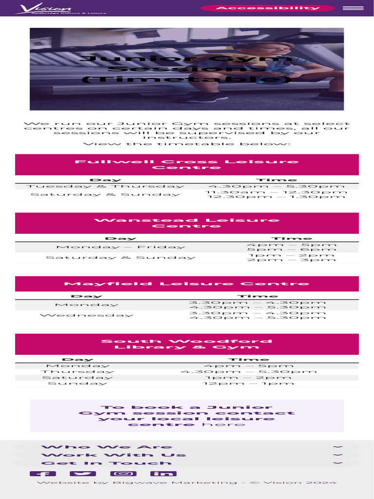 Junior Gym Timetable - Vision RCL | PDF