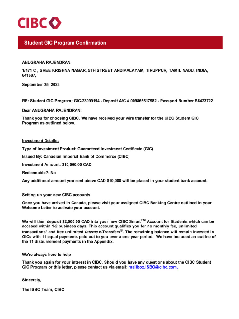 GIC Advice Letter - Anugraha | PDF | Credit Card | Payments