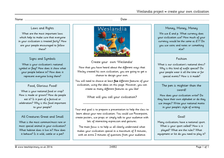 Weslandia Project Create Your Own Civilisation | PDF | Civilization
