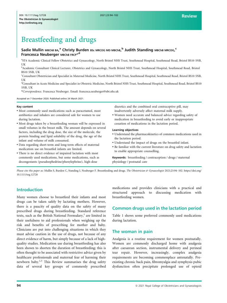 TOG Breastfeeding and Drugs | PDF | Breastfeeding | Breast Milk