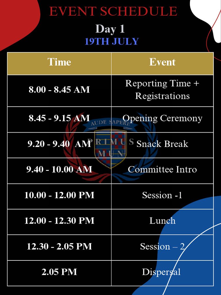 Primus MUN' 24 Schedule FINAL | PDF