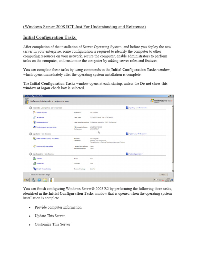 Initial Configuration Tasks or Server Configuration | PDF | Active Directory | Computer Network