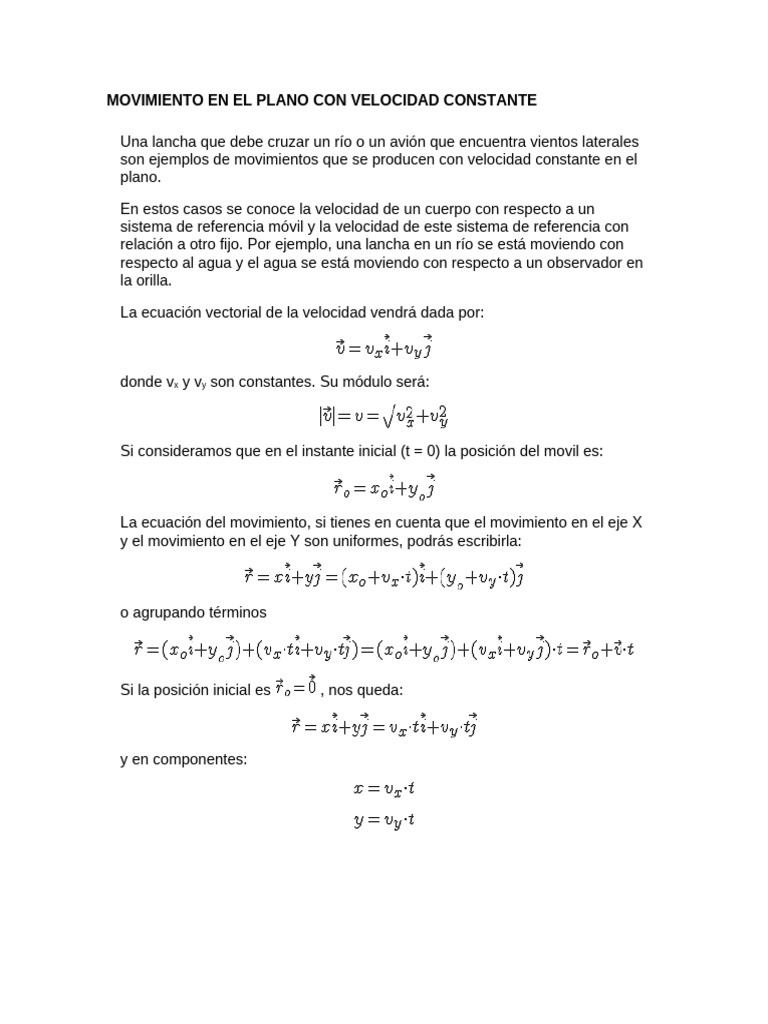 Movimiento en El Plano Con Velocidad Constante | PDF | Las leyes del movimiento de Newton | Fuerza