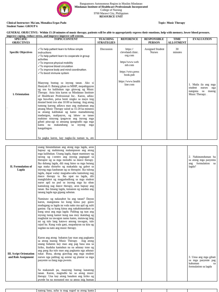 Resource_Unit MUSIC THERAPHY | PDF