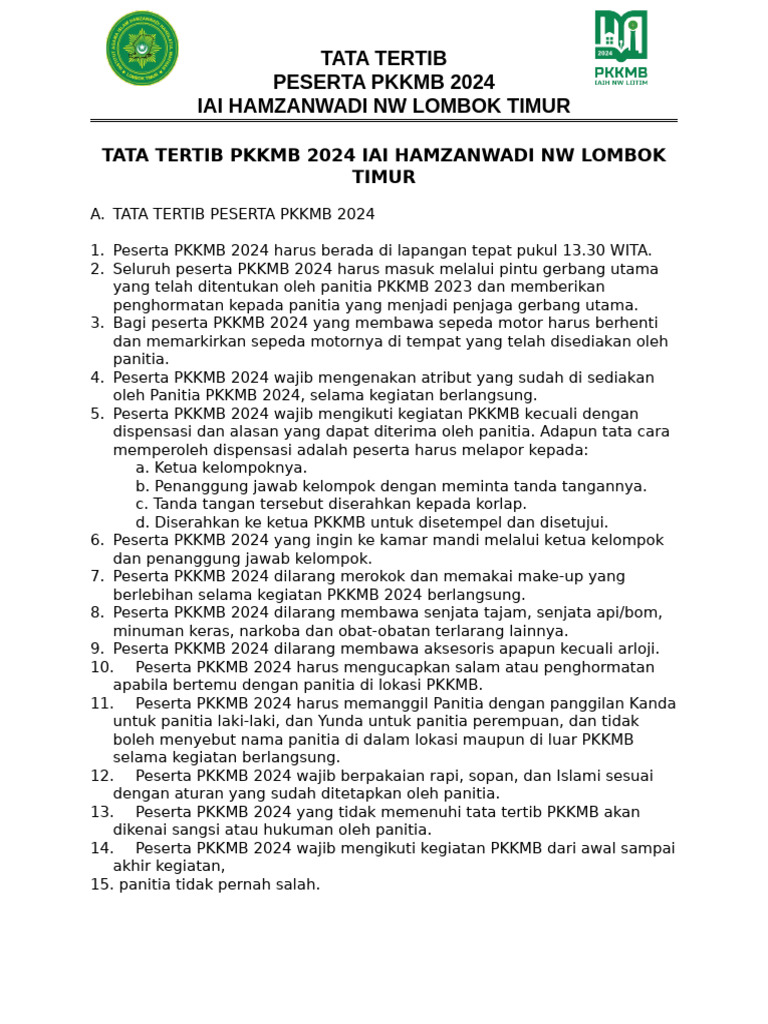 Tata Tertib PKKMB 2023 Iai Hamzanwadi NW Lombok Timur | PDF | Teknologi & Rekayasa