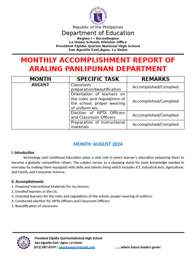 Monthly Accomplishment Report of Tle-Manuel S. Laron | PDF | Behavior Modification | Learning