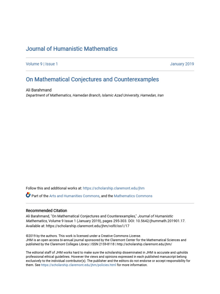 On Mathematical Conjectures and Counterexamples | PDF | Conjecture ...