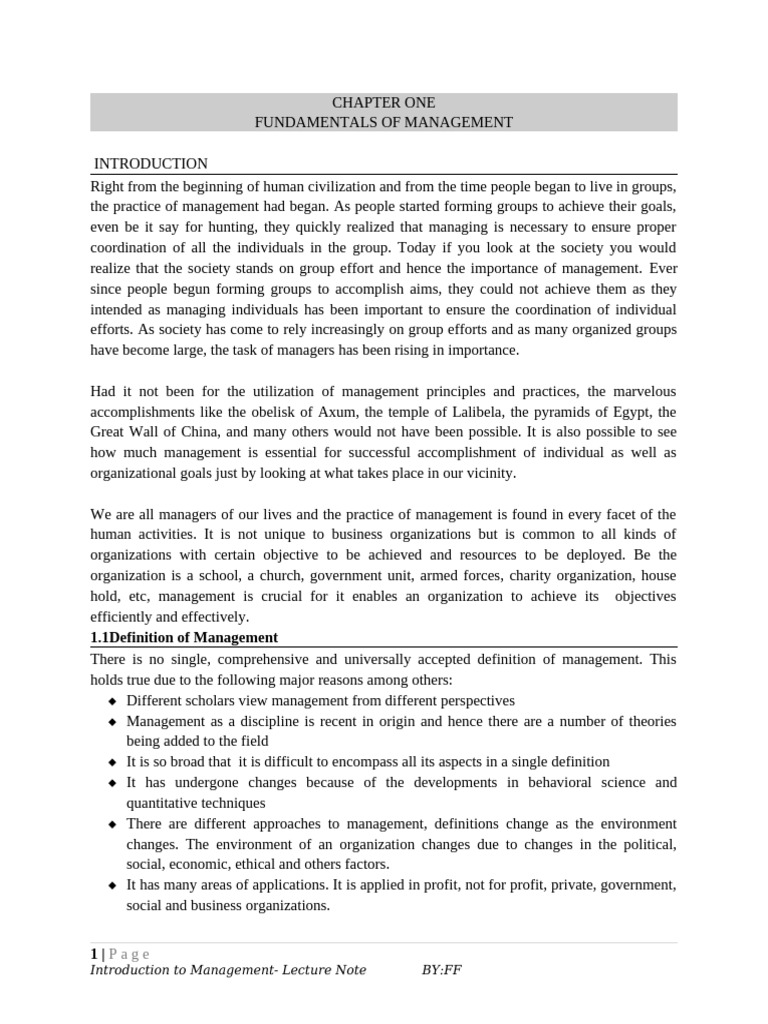 Introduction To Management Chapter One | PDF | Science | Knowledge