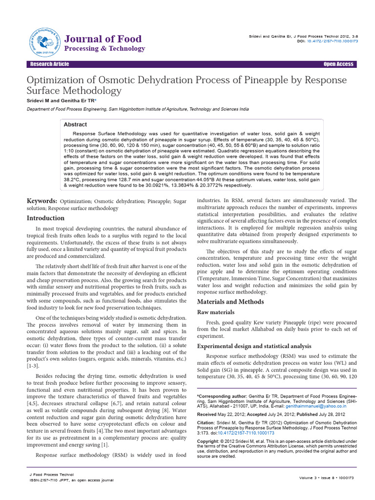 Optimization_of_Osmotic_Dehydration_Proc | PDF | Coefficient Of Determination