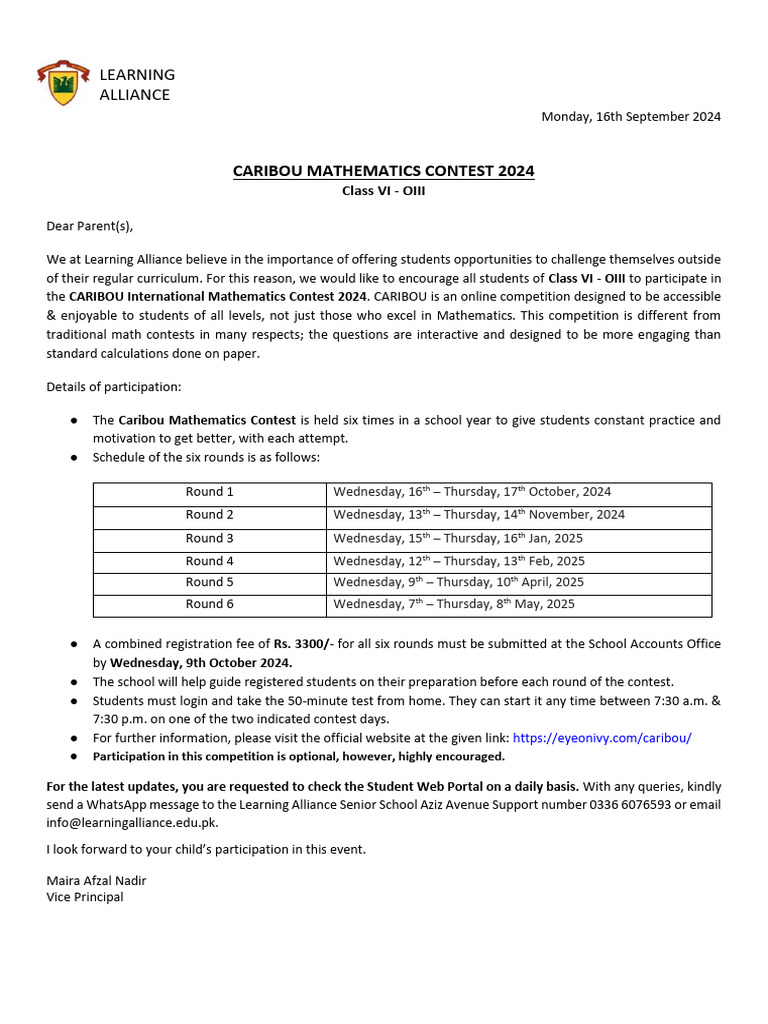 1726484438SS AA - Caribou Mathematics Contest 2024 | PDF