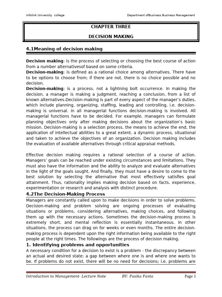 Introduction to management chapter 3 | PDF | Decision Making | Risk