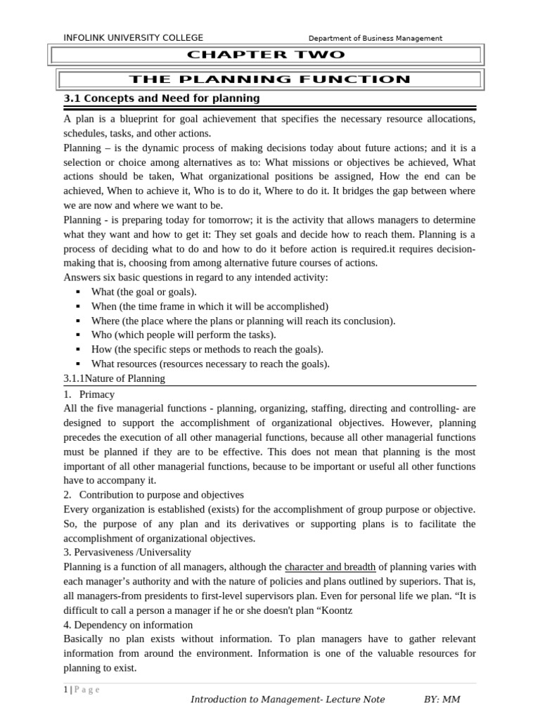 Introduction To Management Chapter 2 | PDF | Goal | Planning