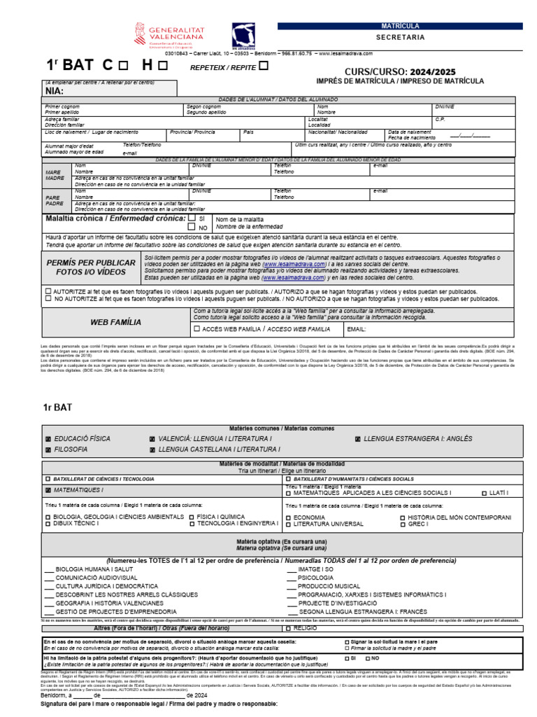 Matricula 1bat 24 25 | PDF