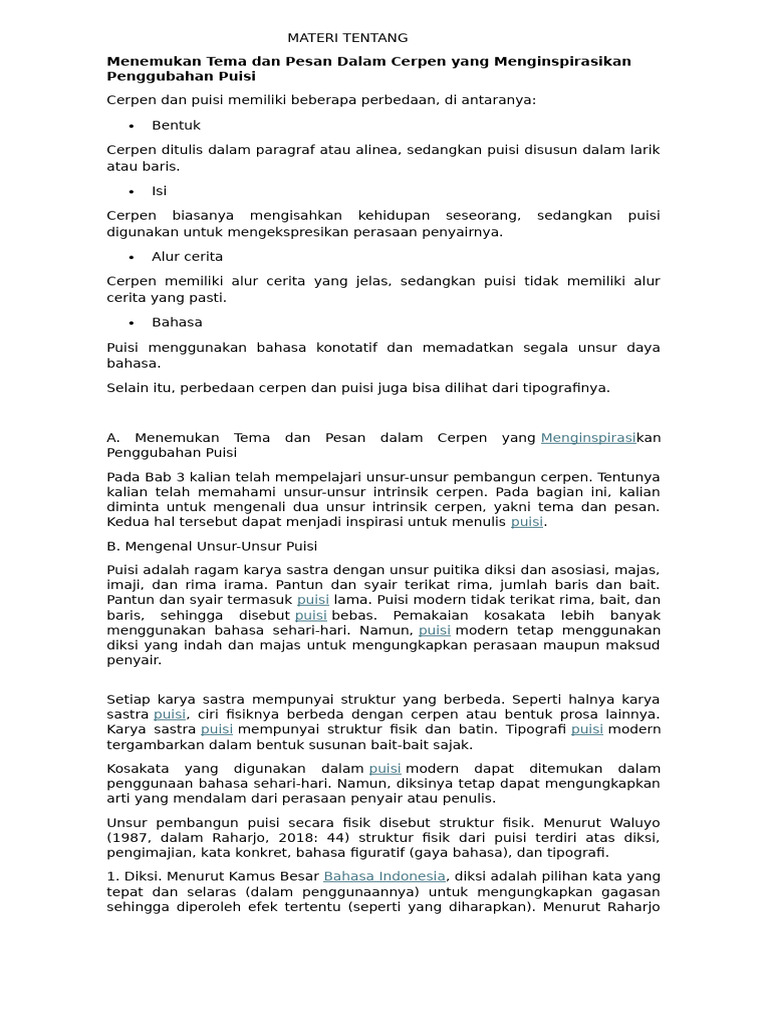 Materi Menemukan Tema Dan Pesan Dalam Cerpen Yang Menginspirasikan ...