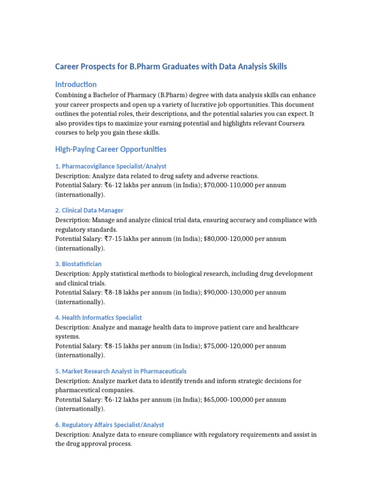 BPharm Career Data Analysis | PDF | Data Analysis | Pharmacovigilance