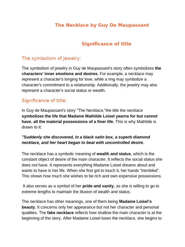 The Necklace: Symbolism & Themes | PDF | Marxism