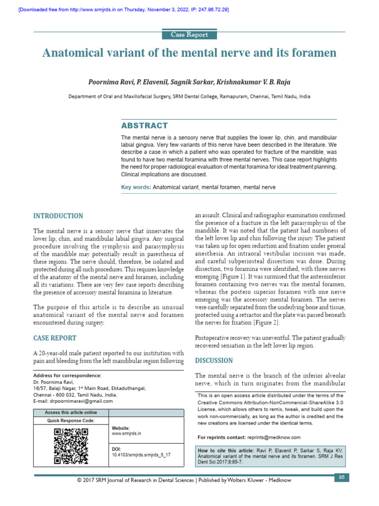 Anatomical Variant of The Mental Nerve and Its Foramen | PDF | Human ...