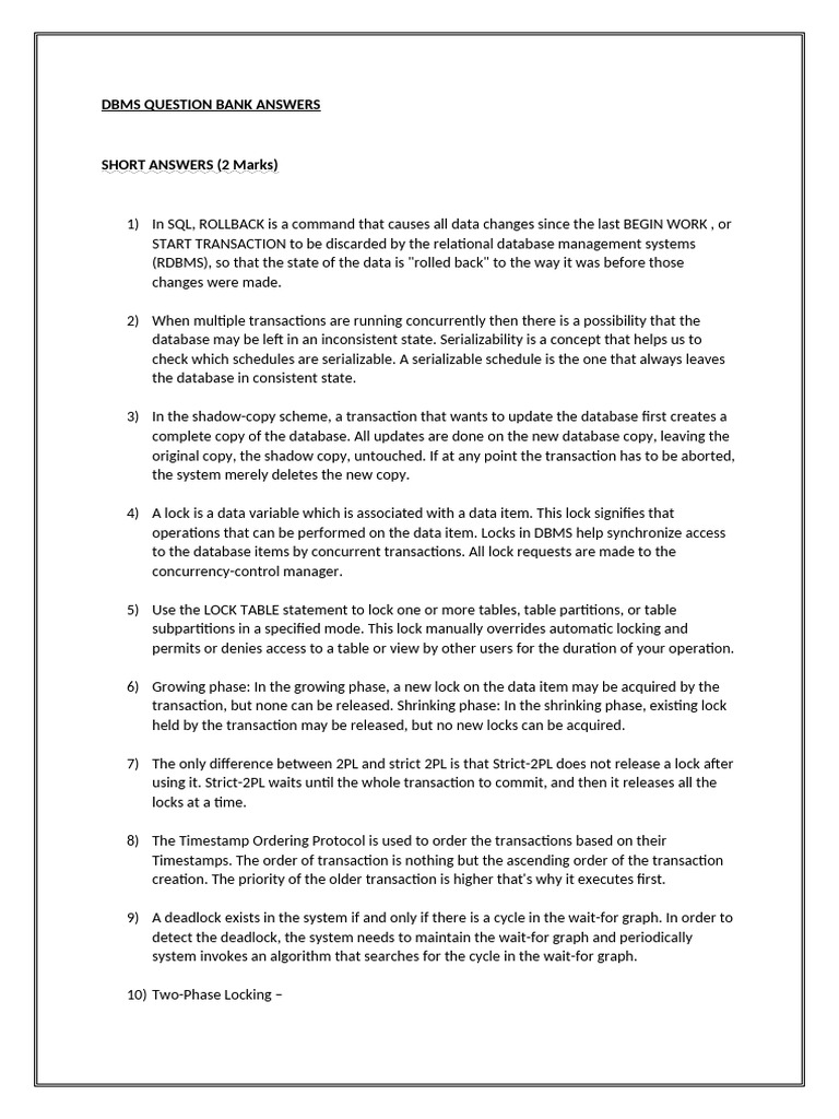 Dbms Question Bank Answers Unit 4 | PDF | Database Transaction | Acid