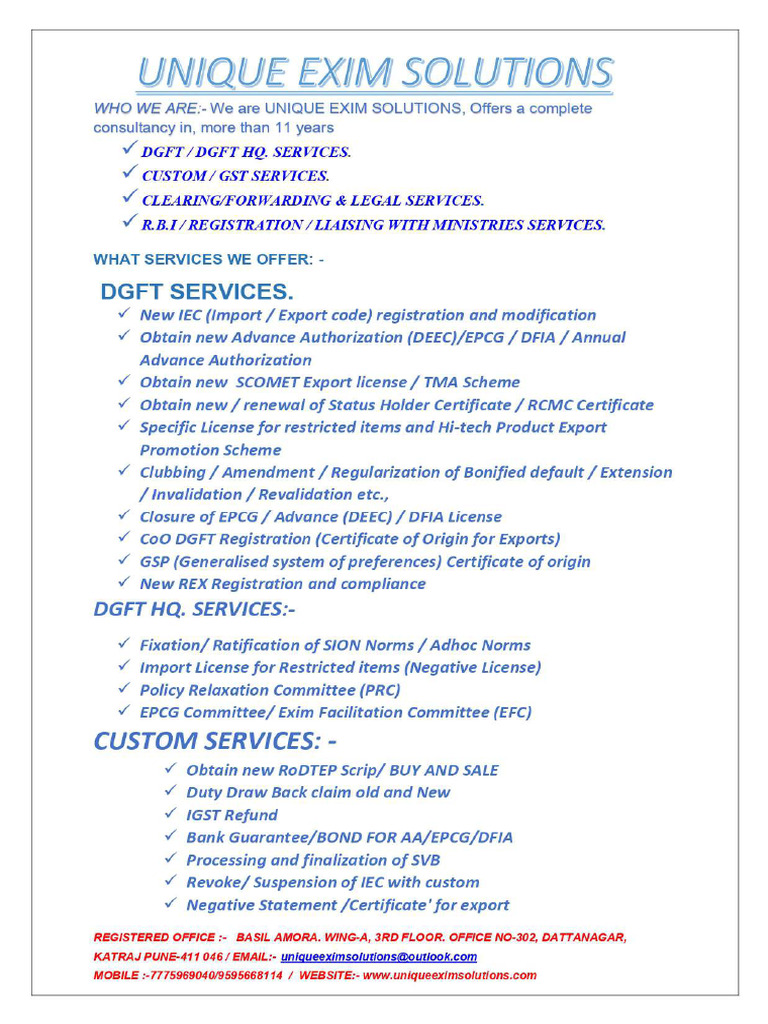 Unique Exim Solutions Service Profile | PDF