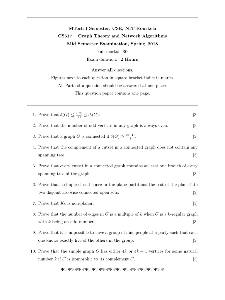 Midterm Exam: Graph Theory CSE NIT Rourkela | PDF